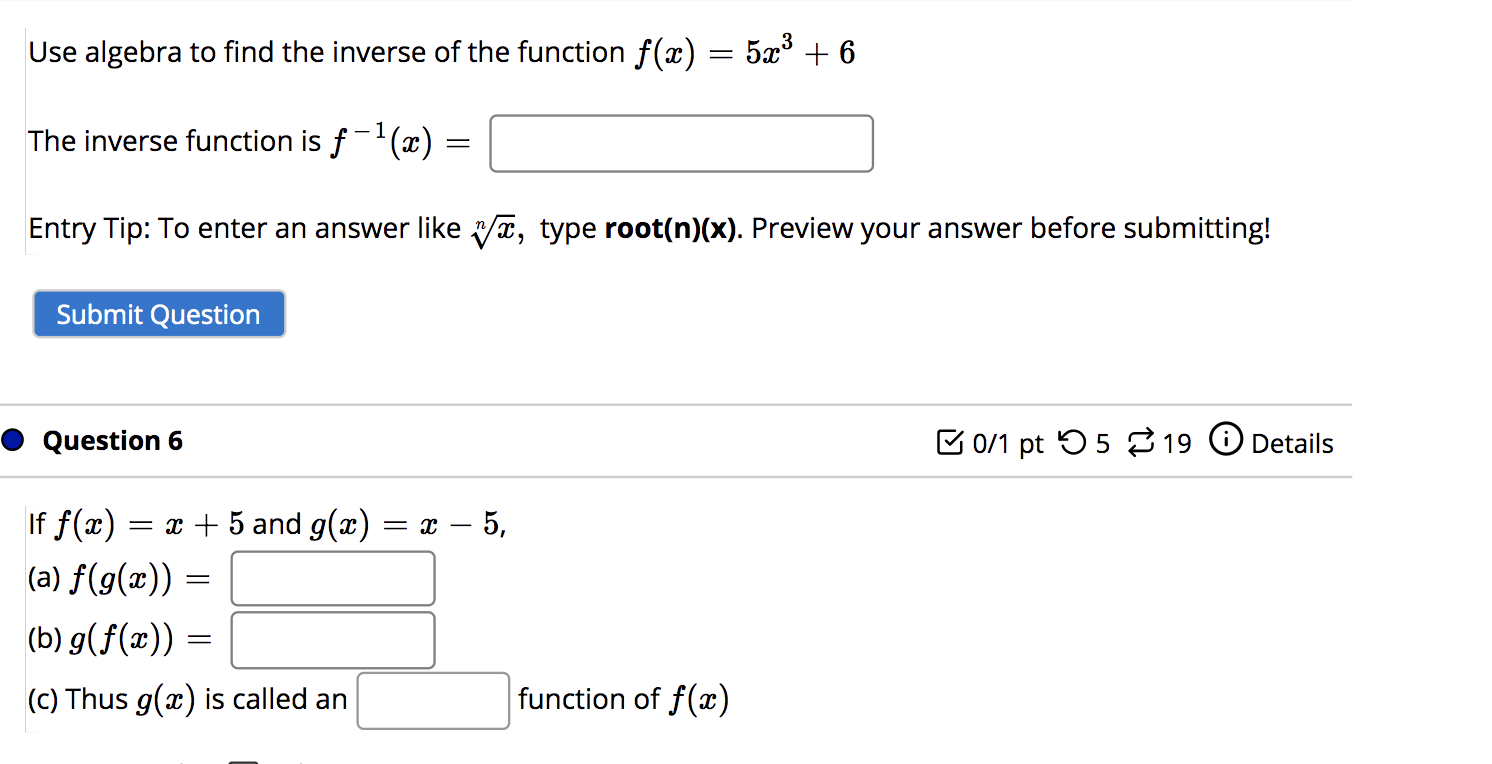 Solved Use algebra to find the inverse of the function f(x) | Chegg.com