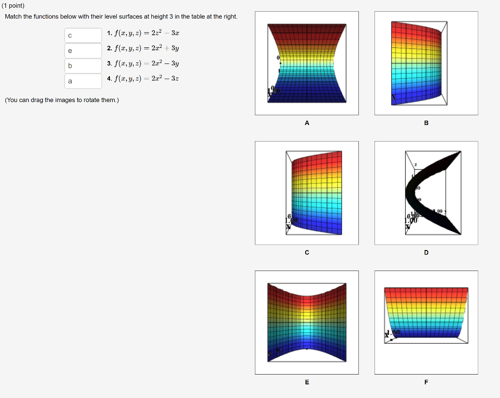 Solved Match the functions below with their level surfaces | Chegg.com