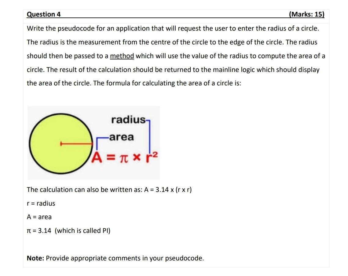 Solved Question 4 (Marks: 15) Write the pseudocode for an | Chegg.com