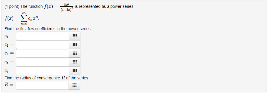 Solved (1 point) Consider the function arctan(x/9). Write a | Chegg.com