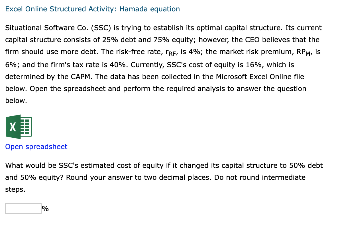 Solved Excel Online Structured Activity: Hamada equation | Chegg.com