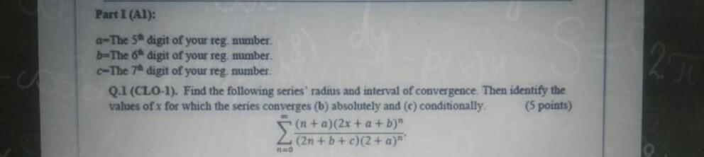 Part I (Al): a-The 5 digit of your reg. number b-The | Chegg.com