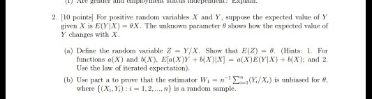 Solved 2. [10 points For positive random variables X and Y, | Chegg.com
