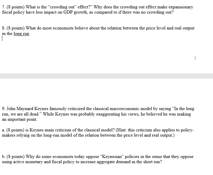 Solved 7. (8 points) What is the "crowding out" effect?" Why | Chegg.com