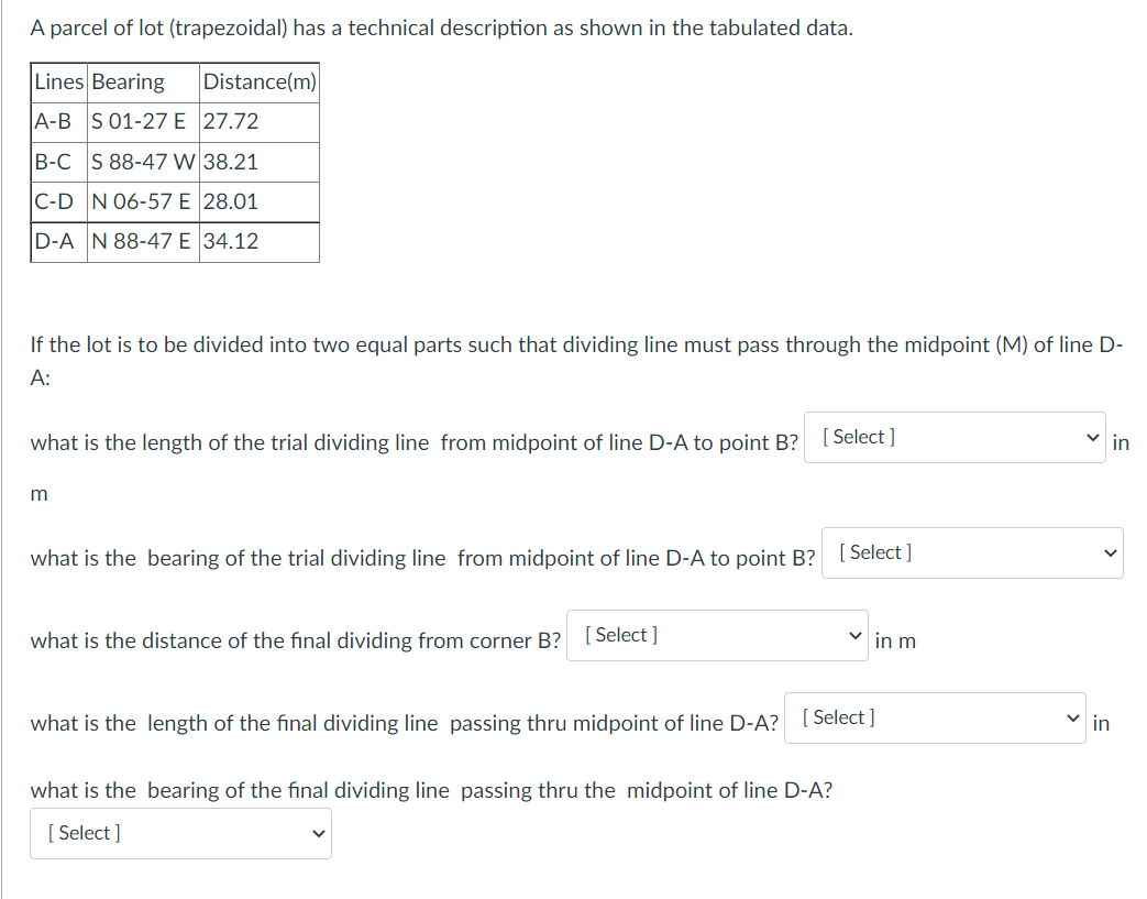 Solved A parcel of lot (trapezoidal) has a technical | Chegg.com