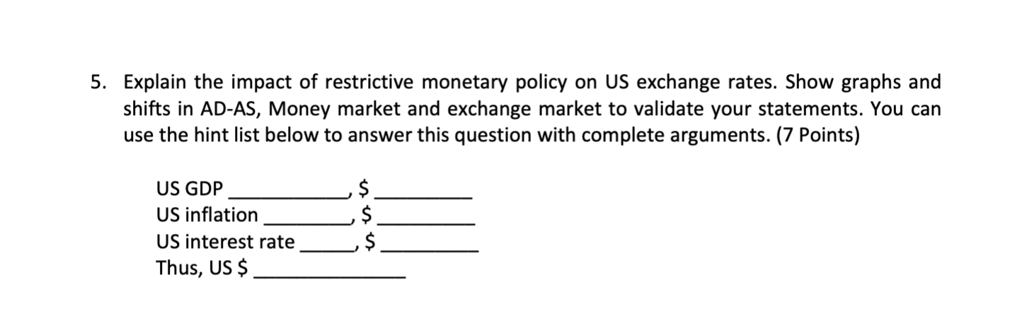 Solved 5. Explain the impact of restrictive monetary policy | Chegg.com