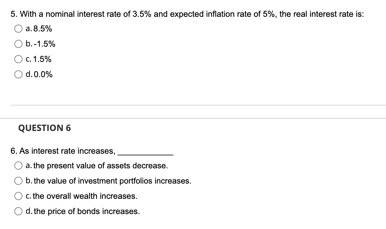 Solved 5. With a nominal interest rate of 3.5% and expected | Chegg.com