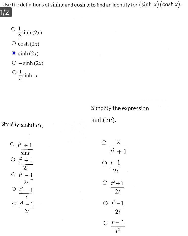 Solved Use the definitions of sinh x and cosh x to find an | Chegg.com