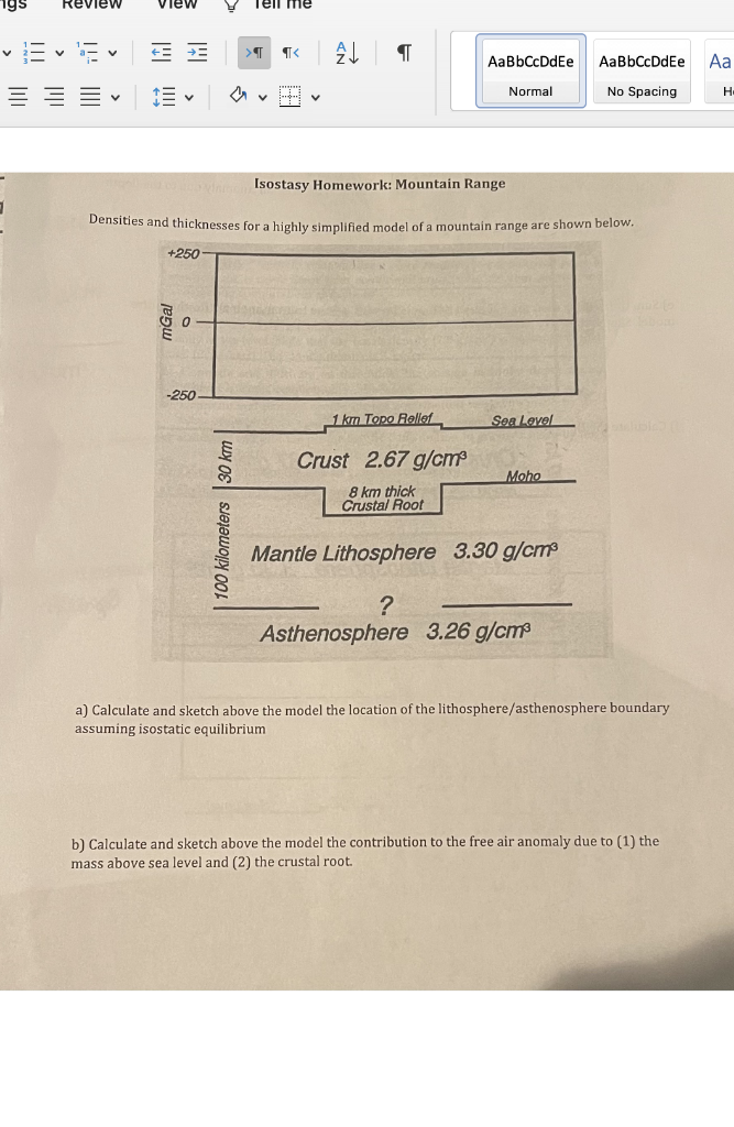 Solved Isostasy Homework: Mountain Range Densities and | Chegg.com