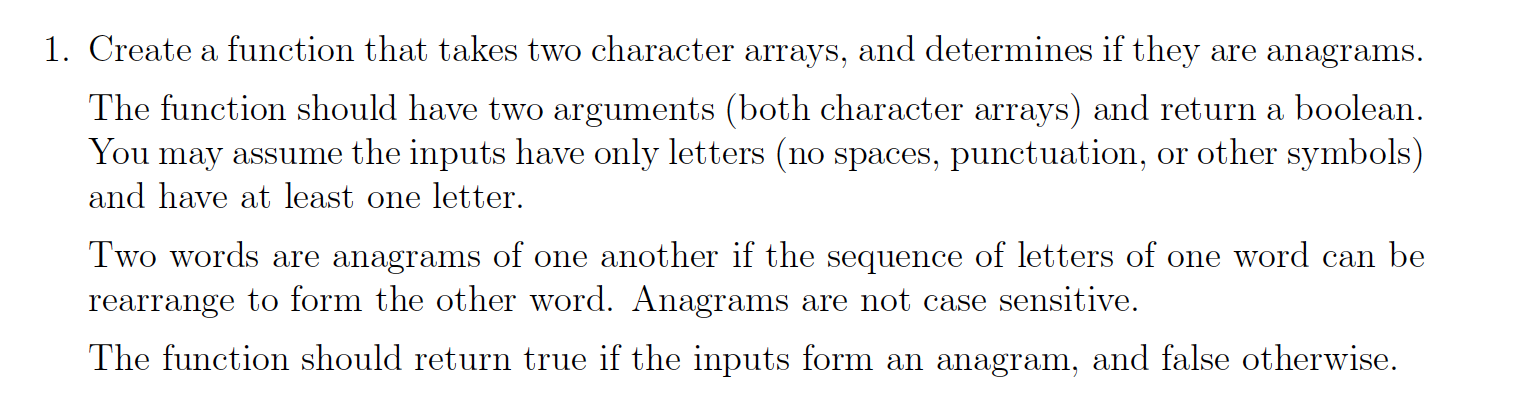 Solved 1. Create a function that takes two character arrays, | Chegg.com