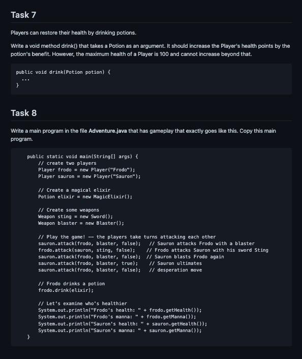 Solved Task 7 Players can restore their health by drinking | Chegg.com