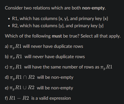 Solved Consider two relations which are both non-empty.R1, | Chegg.com