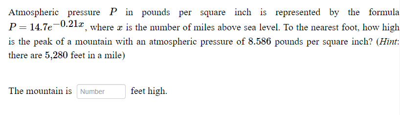 Solved Atmospheric pressure P ﻿in pounds per square inch is | Chegg.com