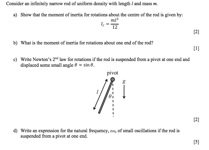 Solved Consider an infinitely narrow rod of uniform density | Chegg.com
