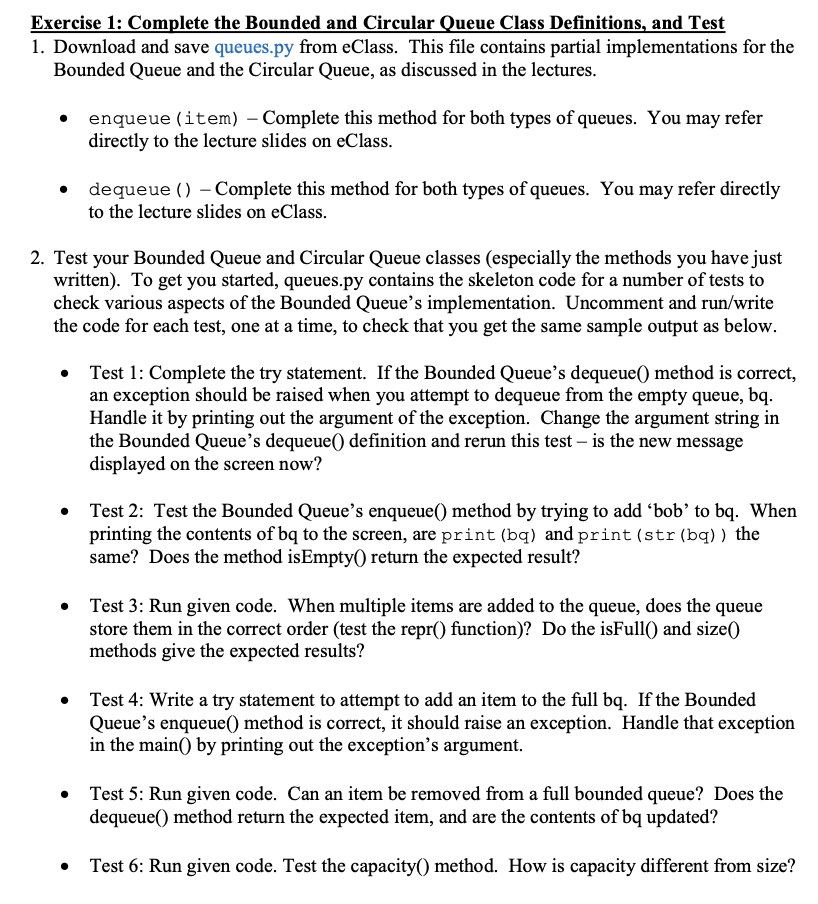 Solved Exercise 1: Complete the Bounded and Circular Queue | Chegg.com