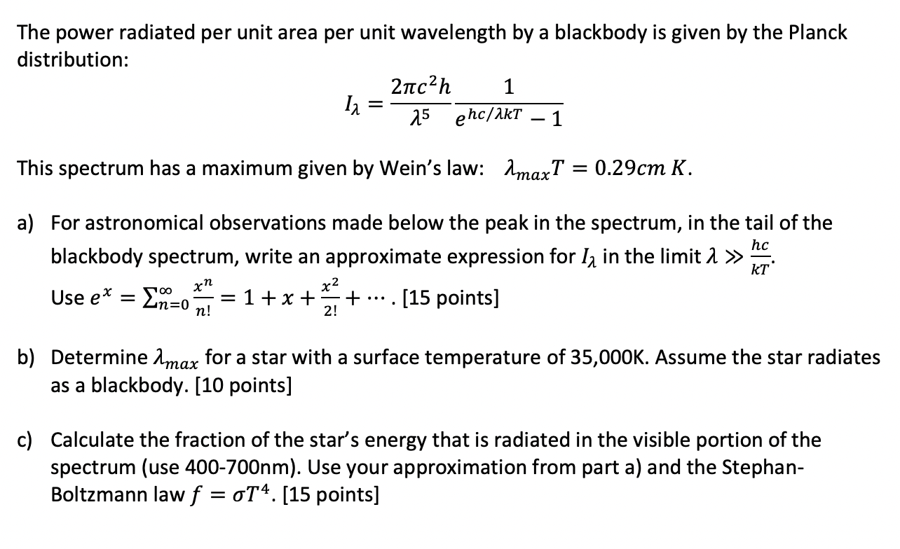 Solved The power radiated per unit area per unit wavelength | Chegg.com