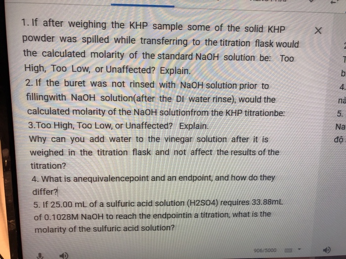 Solved I. If after weighing the KHP sample some of the solid | Chegg.com