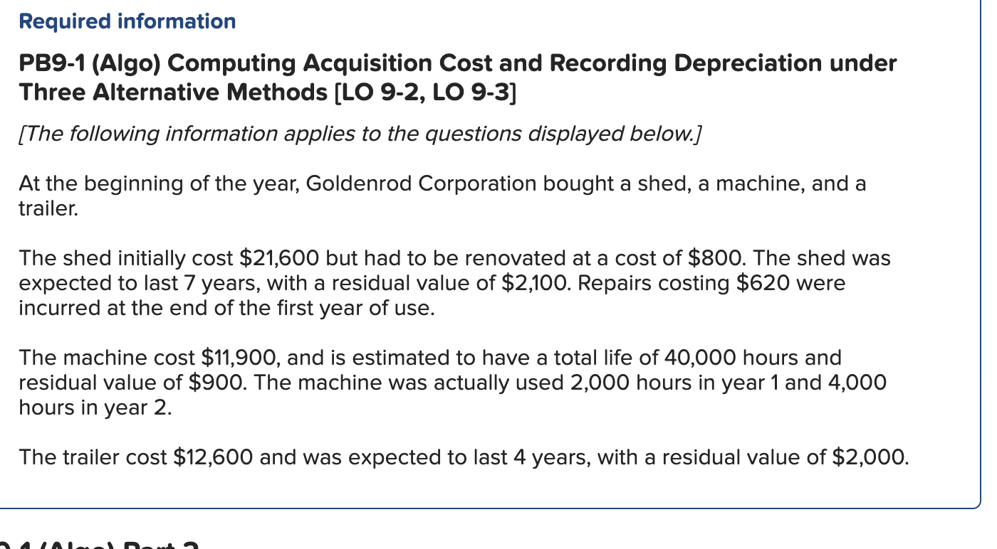 Solved PB9-1 (Algo) Computing Acquisition Cost and Recording | Chegg.com