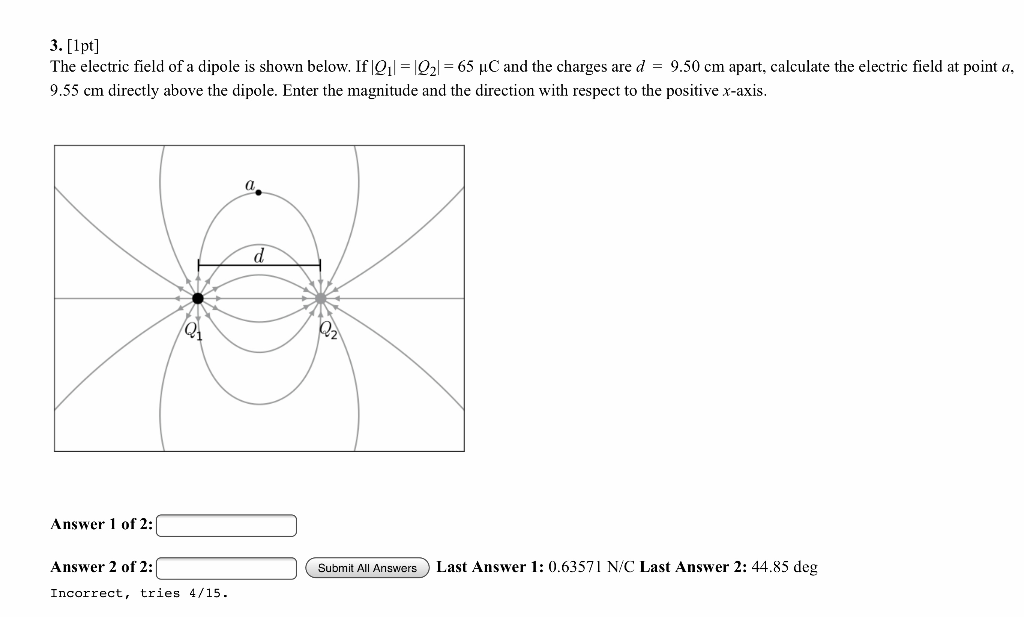 Solved 3.[lpt] The electric field ofa dipole is shown below. | Chegg.com