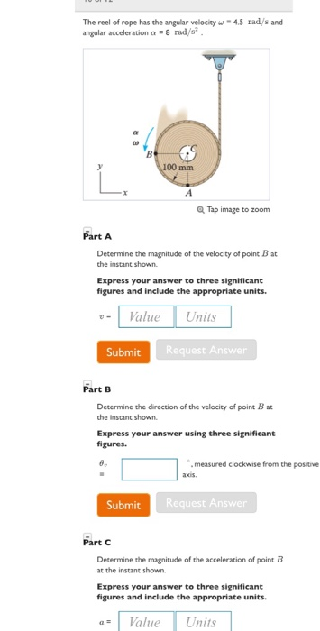 Solved The reel of rope has the angular velocity w45 rad/s | Chegg.com