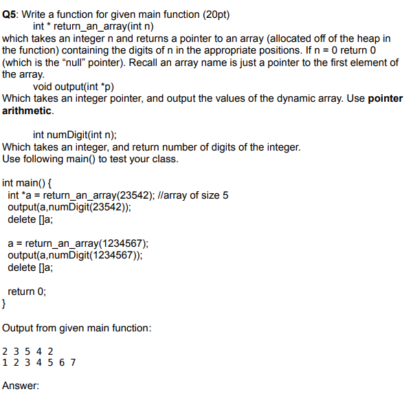 Solved Q5 Write A Function For Given Main Function 20pt 