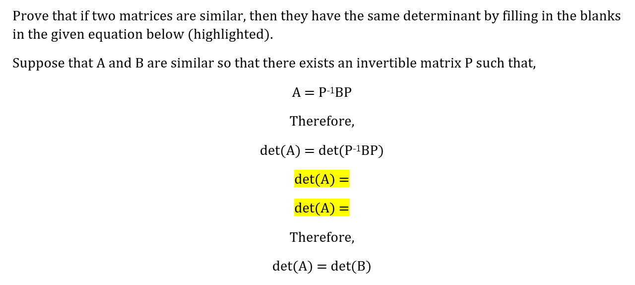 Solved Prove that if two matrices are similar, then they | Chegg.com
