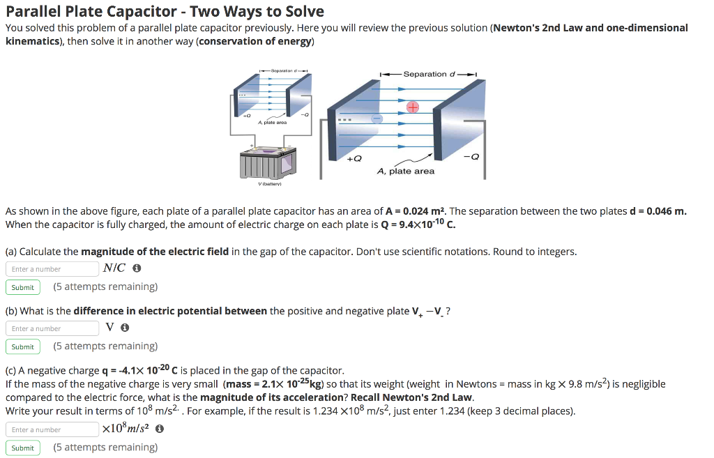 Solved Parallel Plate Capacitor - Two Ways to Solve You | Chegg.com