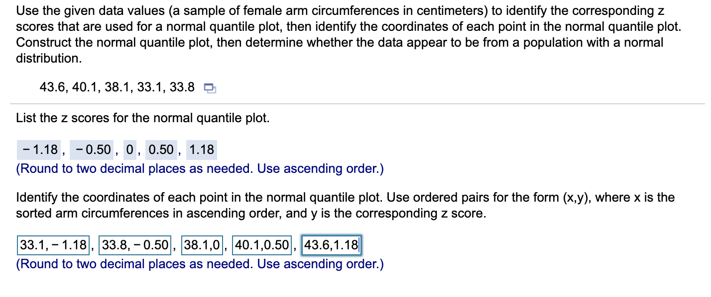Solved Use the given data values (a sample of female arm | Chegg.com