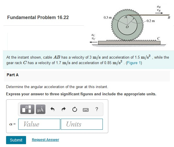 Solved 08 UR Fundamental Problem 16.22 0.3 m mn VC mu At the | Chegg.com