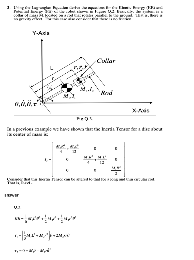 3. Using the Lagrangian Equation derive the equations | Chegg.com