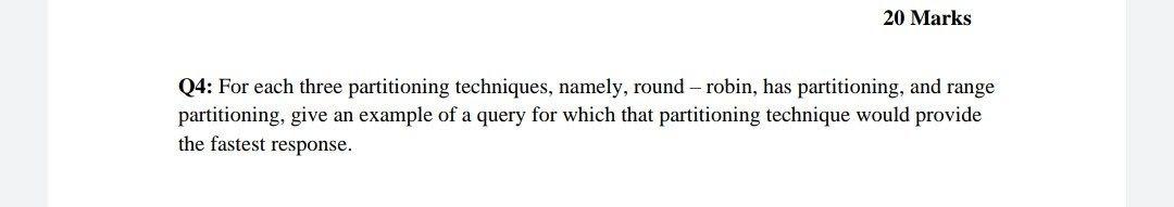 Solved 20 Marks Q4: For each three partitioning techniques, | Chegg.com