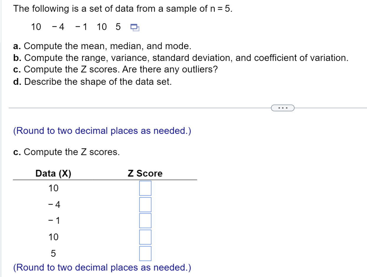 Solved The following is a set of data from a sample of n=5. | Chegg.com