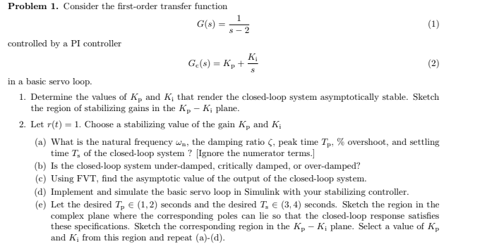 Solved 1. Consider the first-order transfer functionG(s) = | Chegg.com