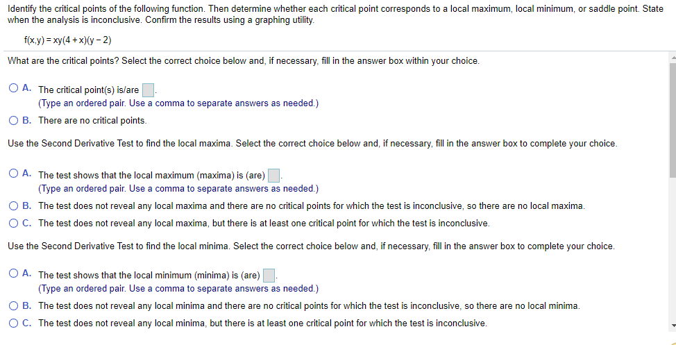 Solved Identify the critical points of the following | Chegg.com