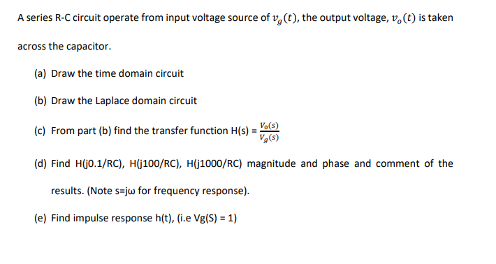 Solved A series R-C circuit operate from input voltage | Chegg.com