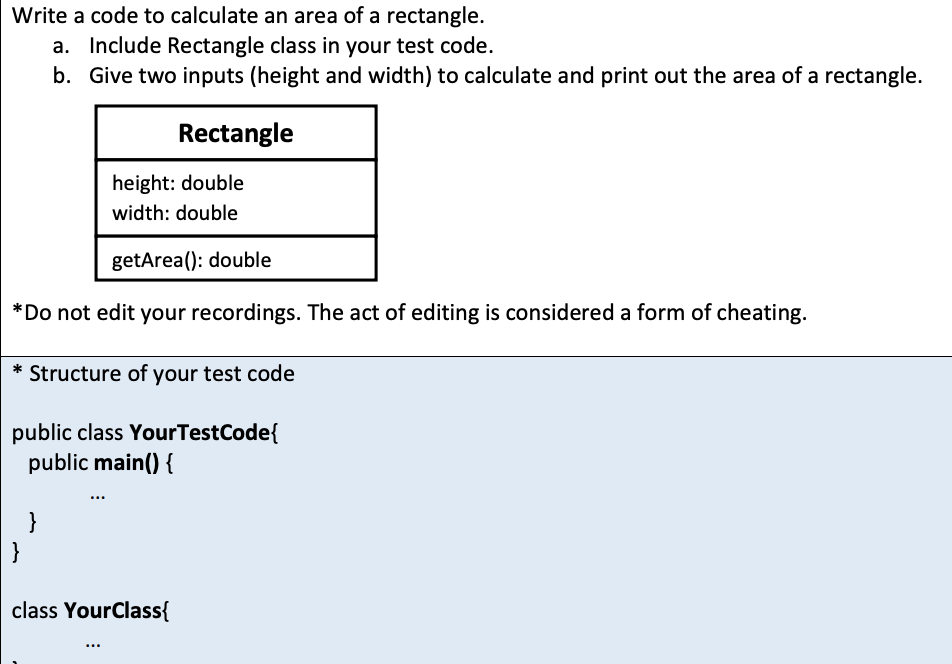 Solved Write a code to calculate an area of a rectangle. a. | Chegg.com