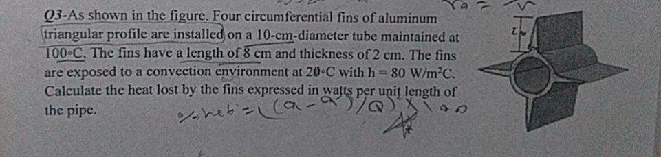 Solved Q3-As shown in the figure. Four circumferential fins | Chegg.com