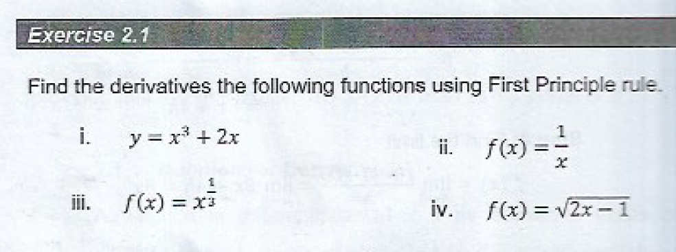 Solved by an EXPERT Exercise 2.1Find the derivatives the following ...