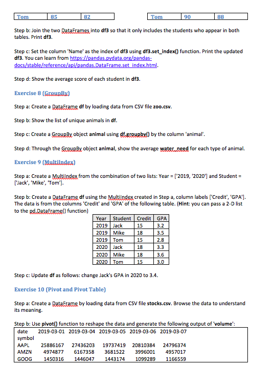 Solved Exercise 1 (Series) Step a: Create a dict d with the | Chegg.com