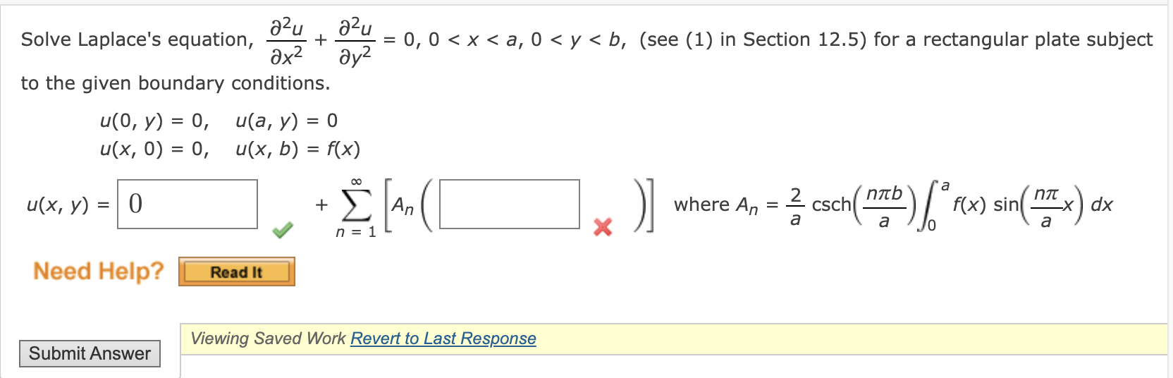 Solved Solve Laplace's equation, , (see(1) to the | Chegg.com