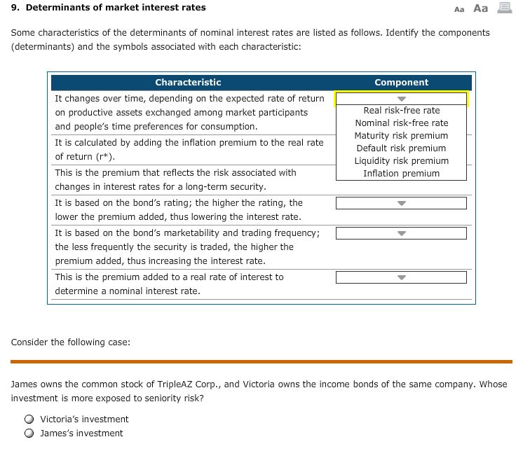 Solved 9. Determinants of market interest rates Aa Aa Some | Chegg.com