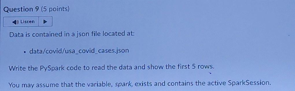 Solved Question 9 (5 points) Data is contained in a json | Chegg.com