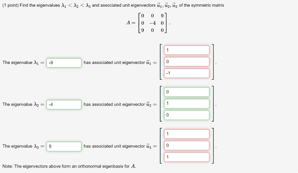 Solved (1 point) Find the eigenvalues A1