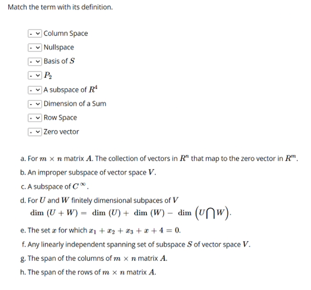 Solved Match the term with its definition. Column Space | Chegg.com