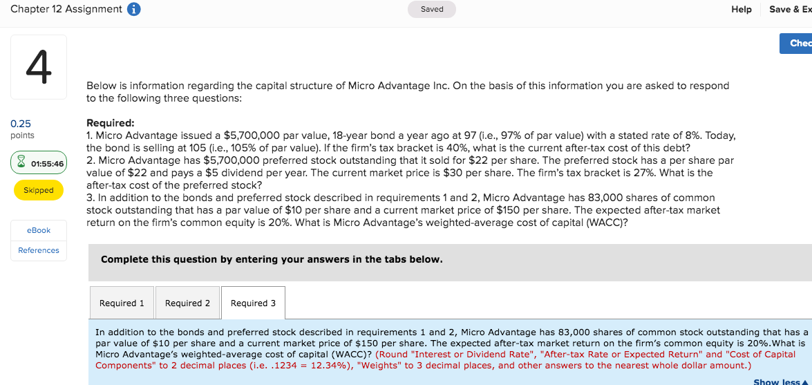Chapter 12 Assignment i Saved Help Save & EX Chec | Chegg.com
