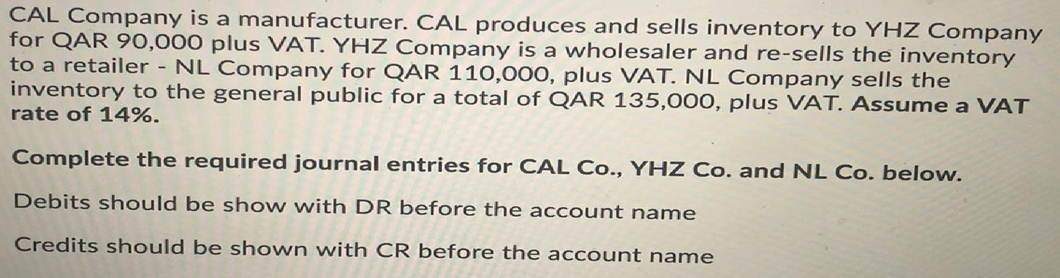 Solved CAL Company is a manufacturer. CAL produces and sells | Chegg.com