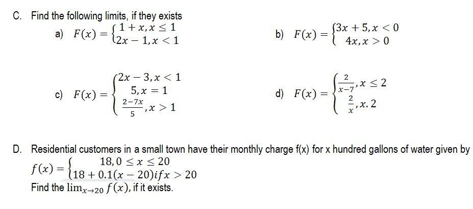 Solved C. Find the following limits, if they exists a) | Chegg.com