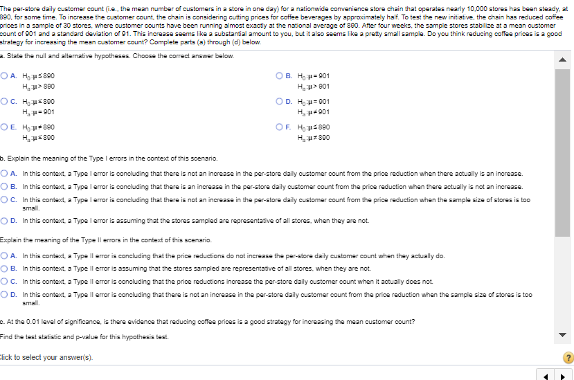 Solved The per-store daily customer count (.e. the mean | Chegg.com