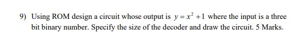 Solved 9) Using ROM design a circuit whose output is y=x² +1 | Chegg.com
