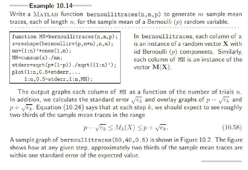 Example 10.14 Write a MATLAB function bernoullitraces | Chegg.com